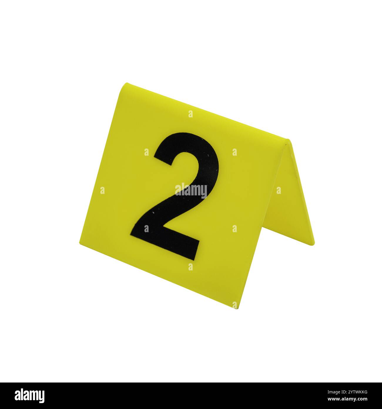 Crime scene investigation. Yellow marker number 2 for identification of ...
