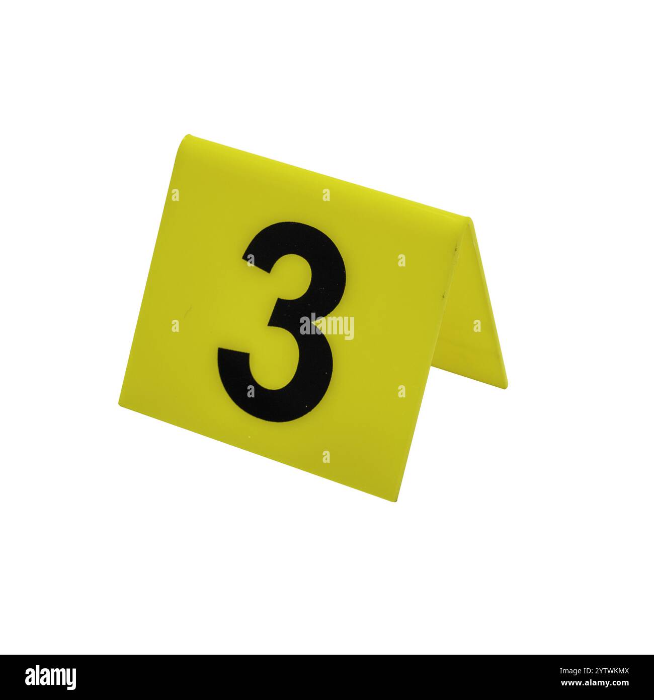 Crime scene investigation. Yellow marker number 3 for identification of ...