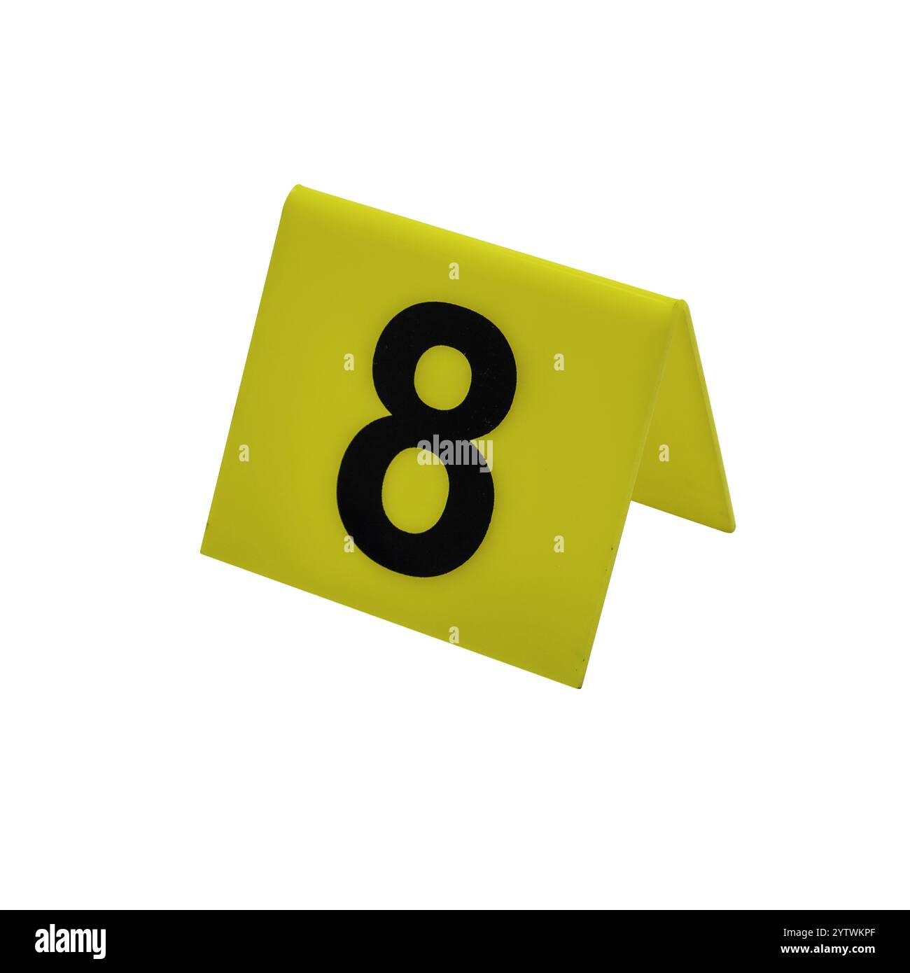 Crime scene investigation. Yellow marker number 8 for identification of ...