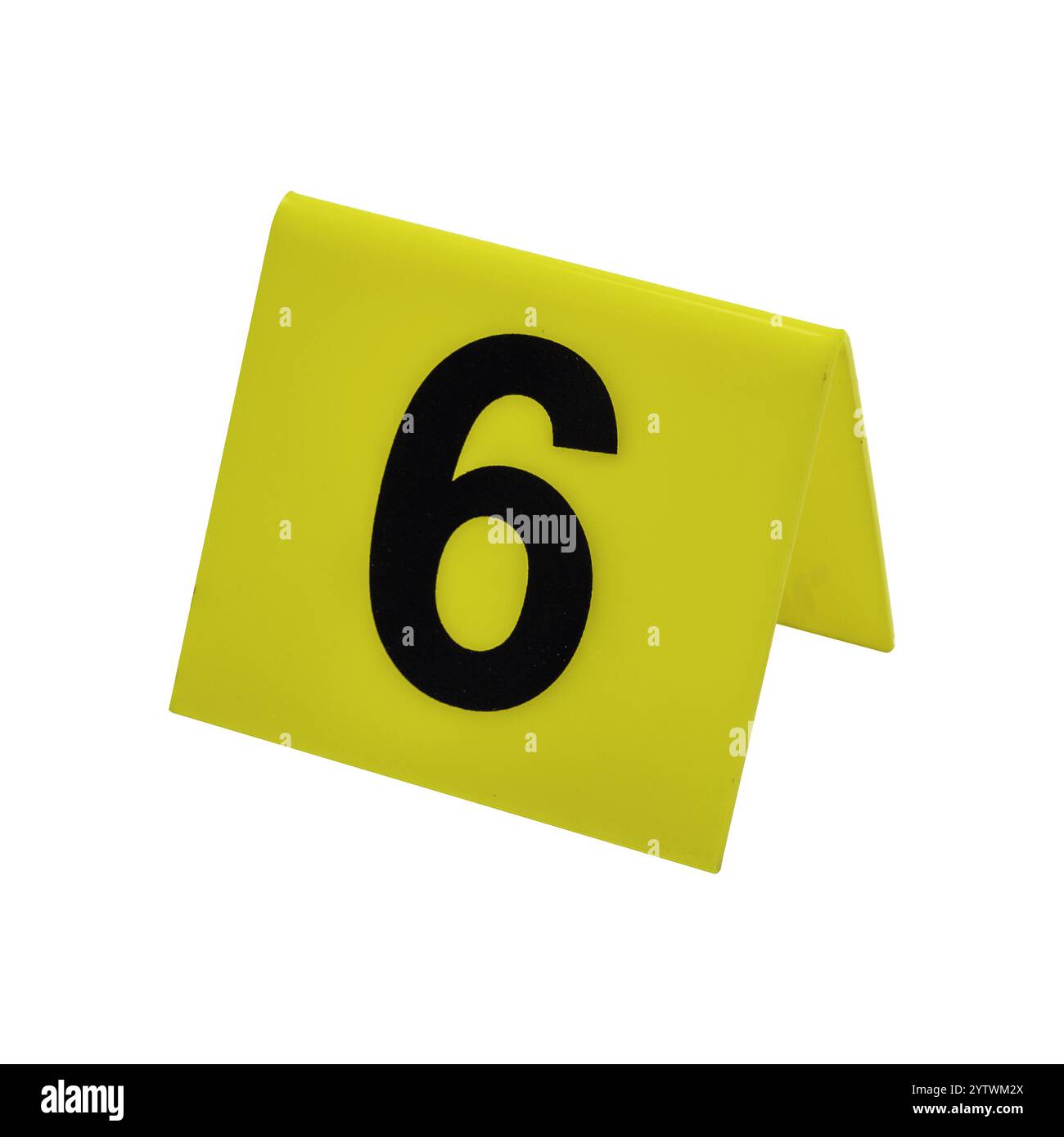 Crime scene investigation. Yellow marker number 6 for identification of ...