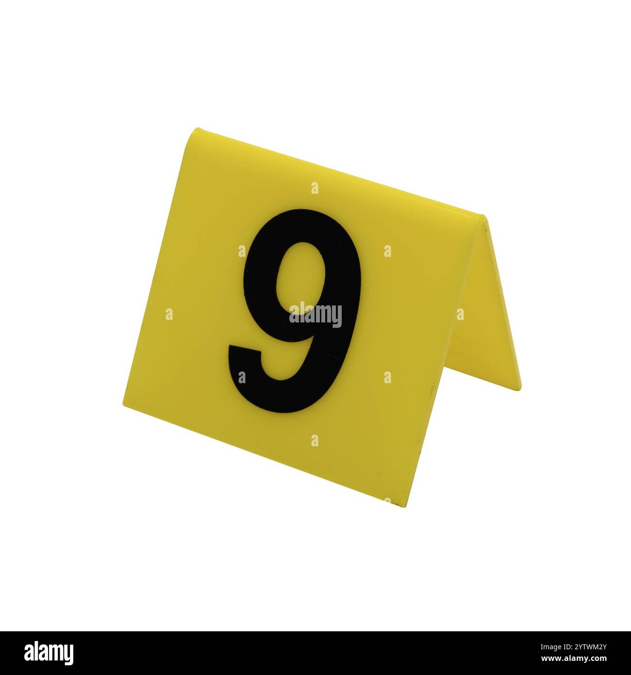 Crime scene investigation. Yellow marker number 9 for identification of ...