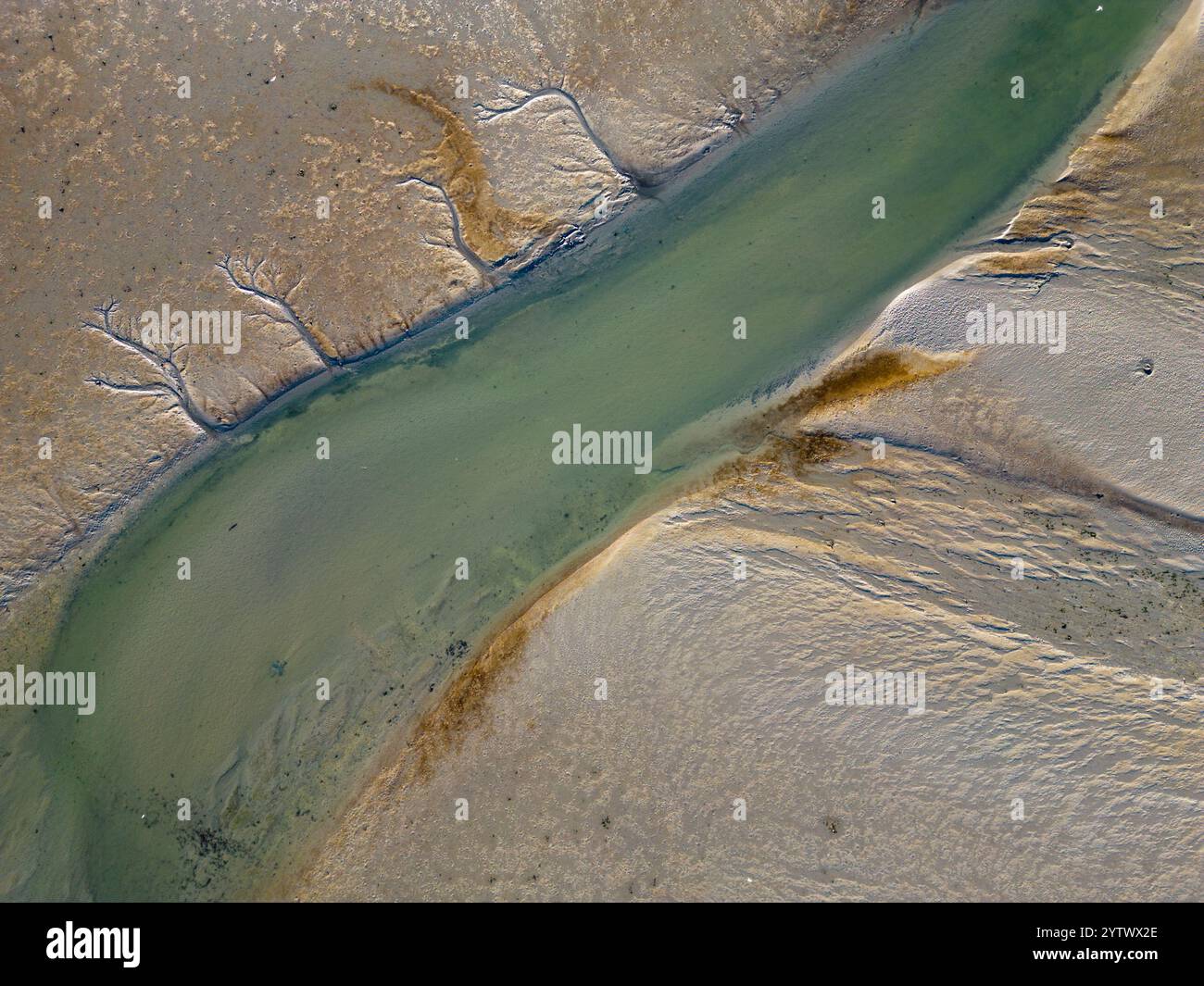 Aerial view of an inlet and streams of the Wadden Sea, Terschelling ...