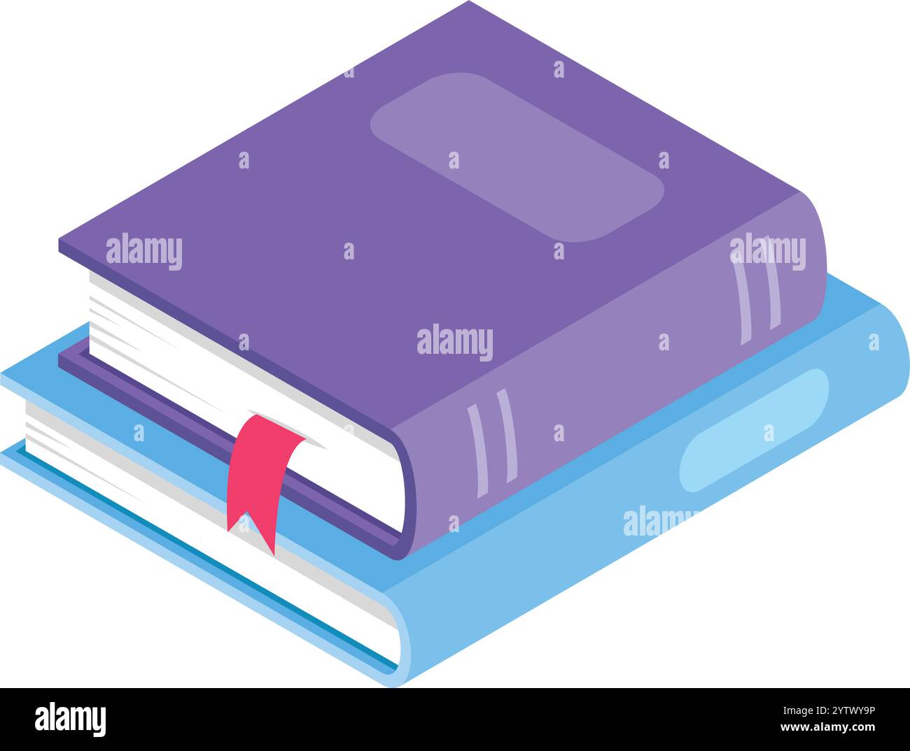 Purple book resting atop a light blue one, both featuring white pages ...