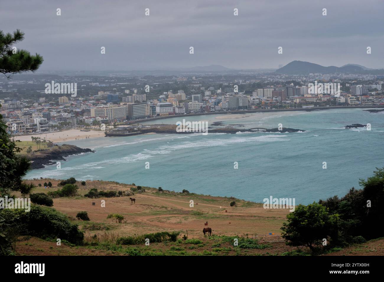 View of Hamdeok Beach from Seoubong Peak, Jeju Olle Trail, Jeju, South ...