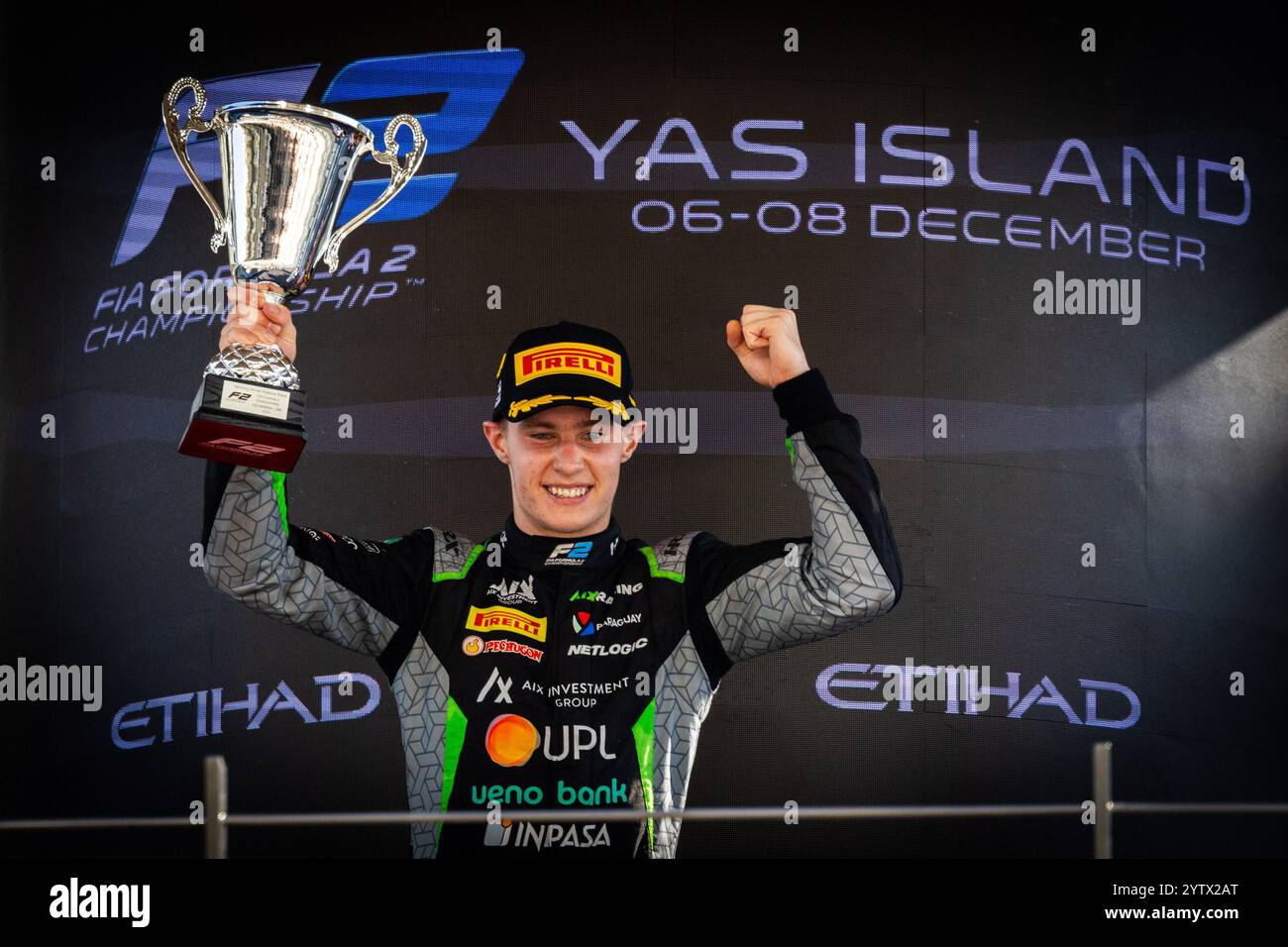 DURKSEN Joshua (pry), PHM AIX Racing, Dallara F2 2024, portrait podium ...