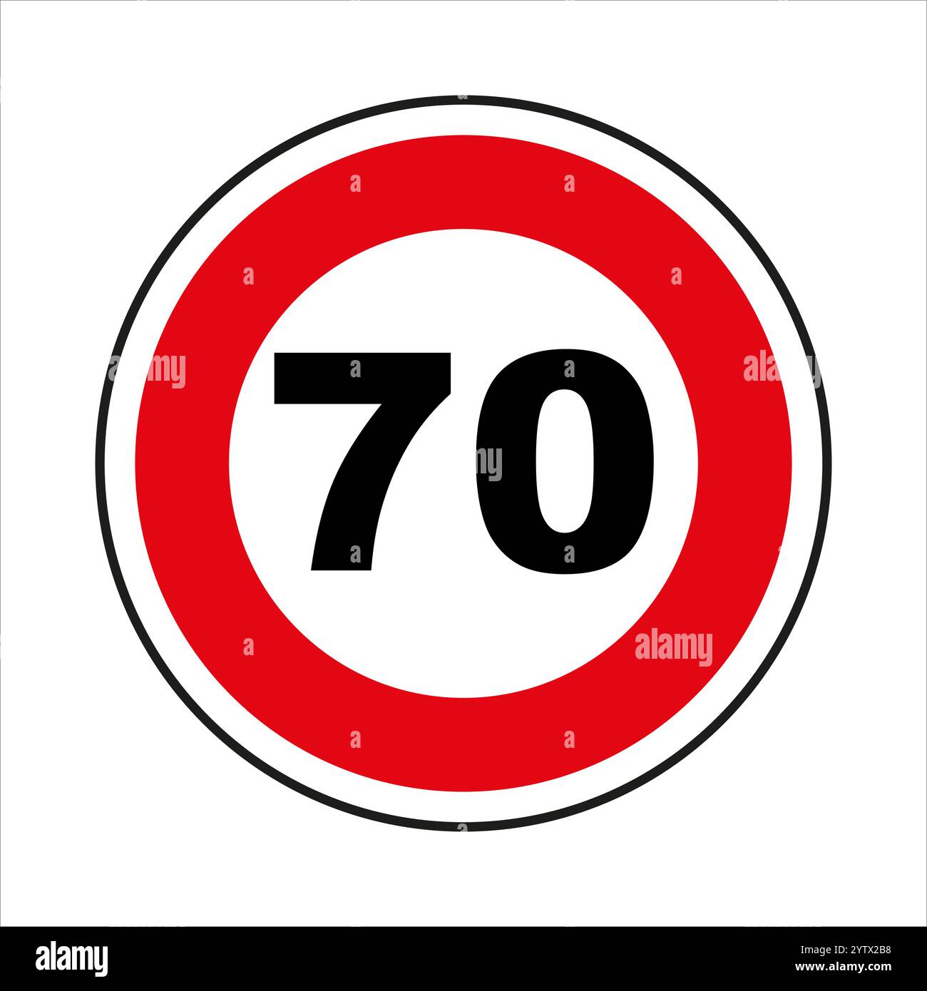 Red and white circular road sign indicating a maximum speed limit of 70 ... Red and white circular road sign indicating a maximum speed limit of 70 ...