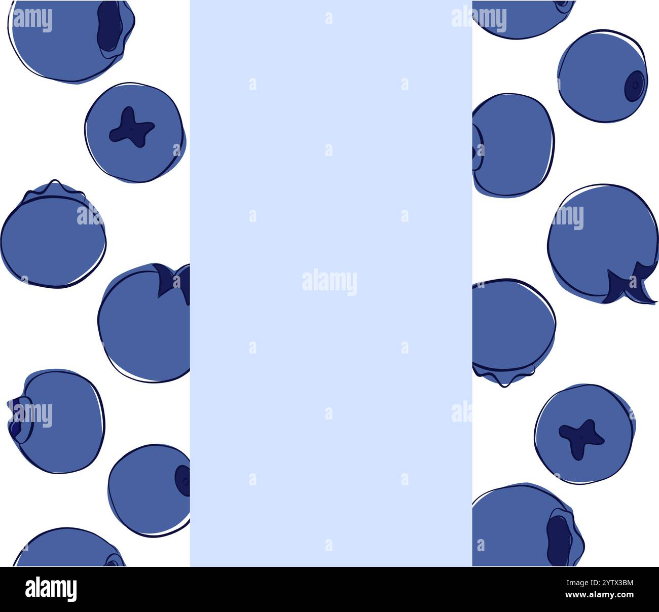 Graphic outline style fresh blueberry frame. Vector seamless border ...