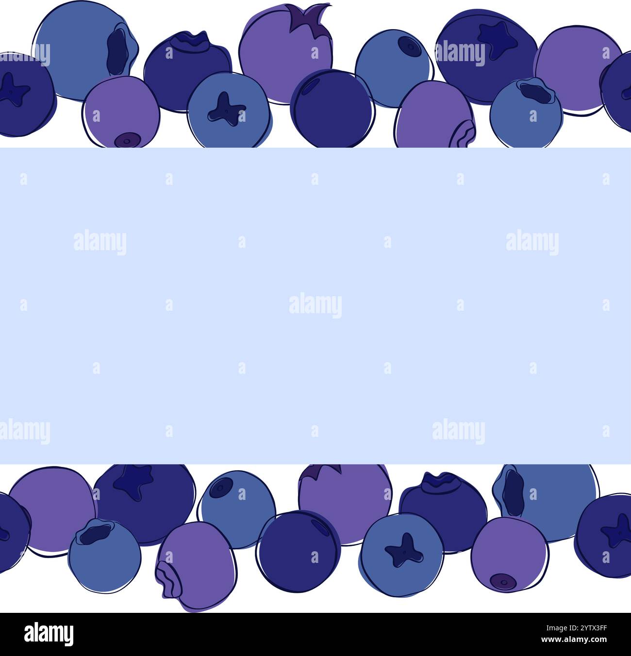 Card template seamless border frame with graphic line blueberries ...