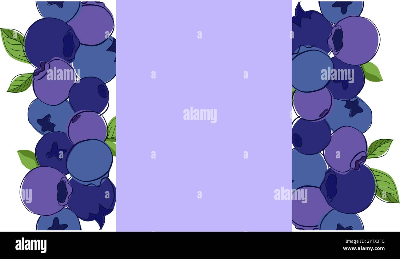 Blueberries painting seamless border and frame. graphic line vector ...