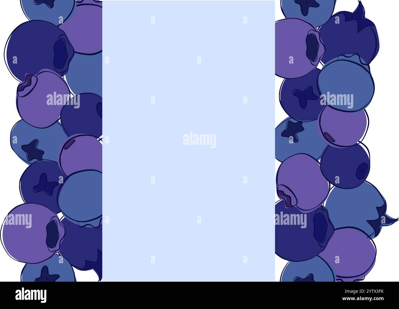 Blueberry frame seamless border graphic line illustration. Vector ripe ...