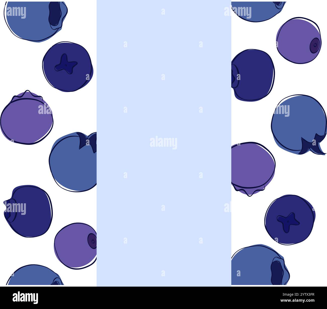 Blueberry graphic outline design element seamless border frame in color ...