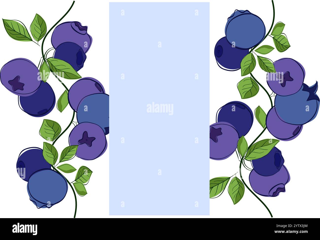 Vector illustration of forest edible blueberries. Graphic line seamless ...