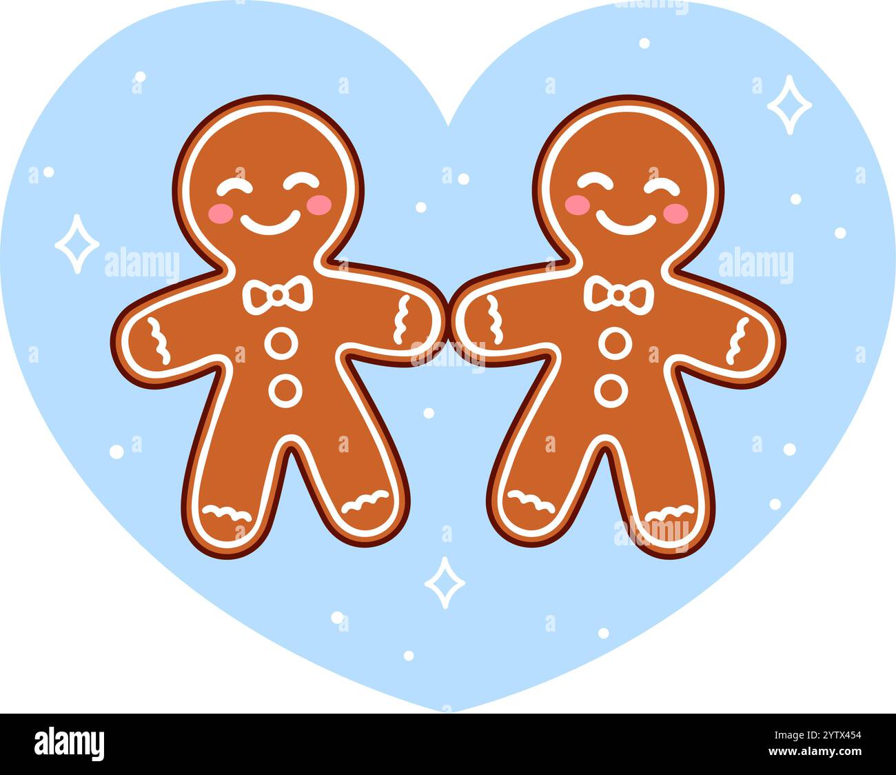 Cute Cartoon Gingerbread Man Gay Couple In Love Funny Christmas Cookie Vector Illustration