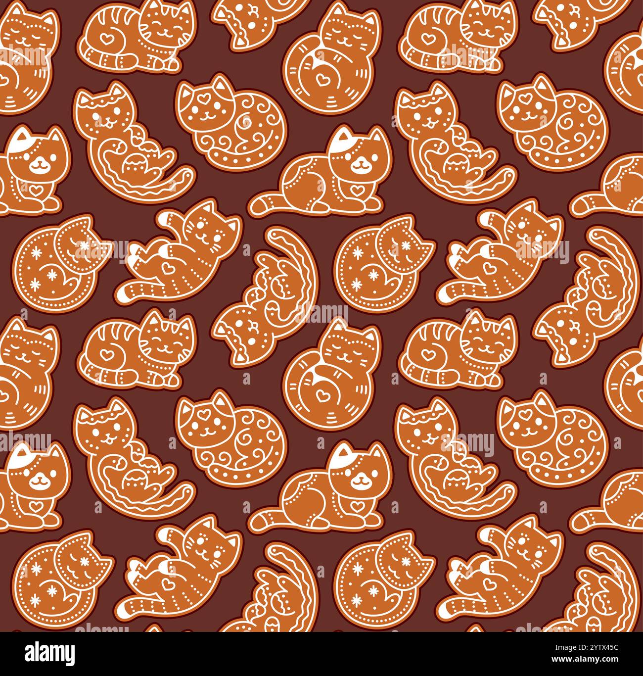 Cute cartoon gingerbread cat cookie seamless pattern. Simple, adorable ...