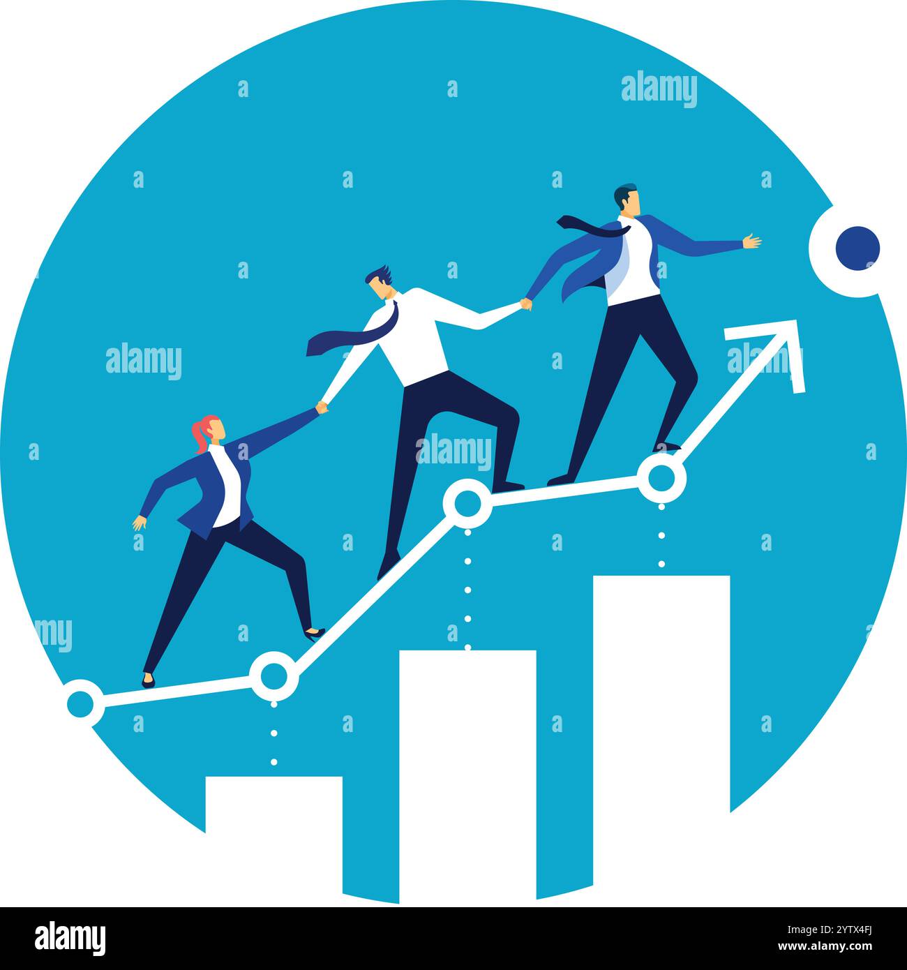 Business team climbing a growing chart, helping and supporting each ...
