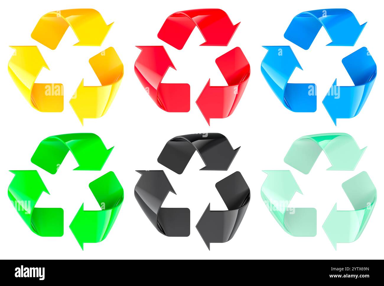 Set of colored recycling symbols, 3D rendering isolated on white ...