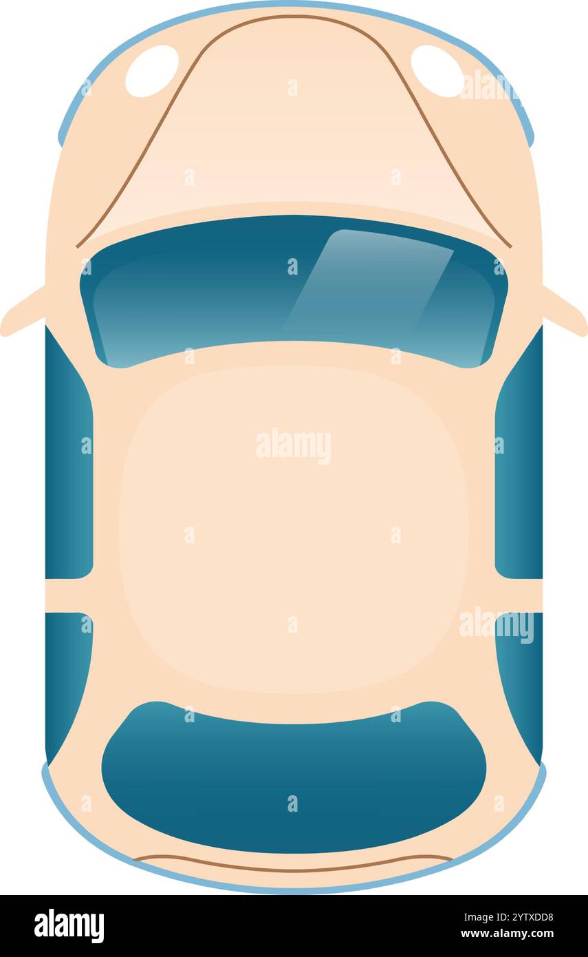 Aerial view capturing a beige car with striking teal windows, parked ...