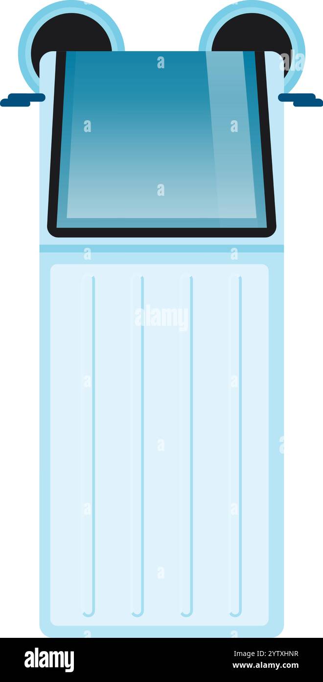 Aerial view of a light blue autonomous shuttle bus featuring an open ...