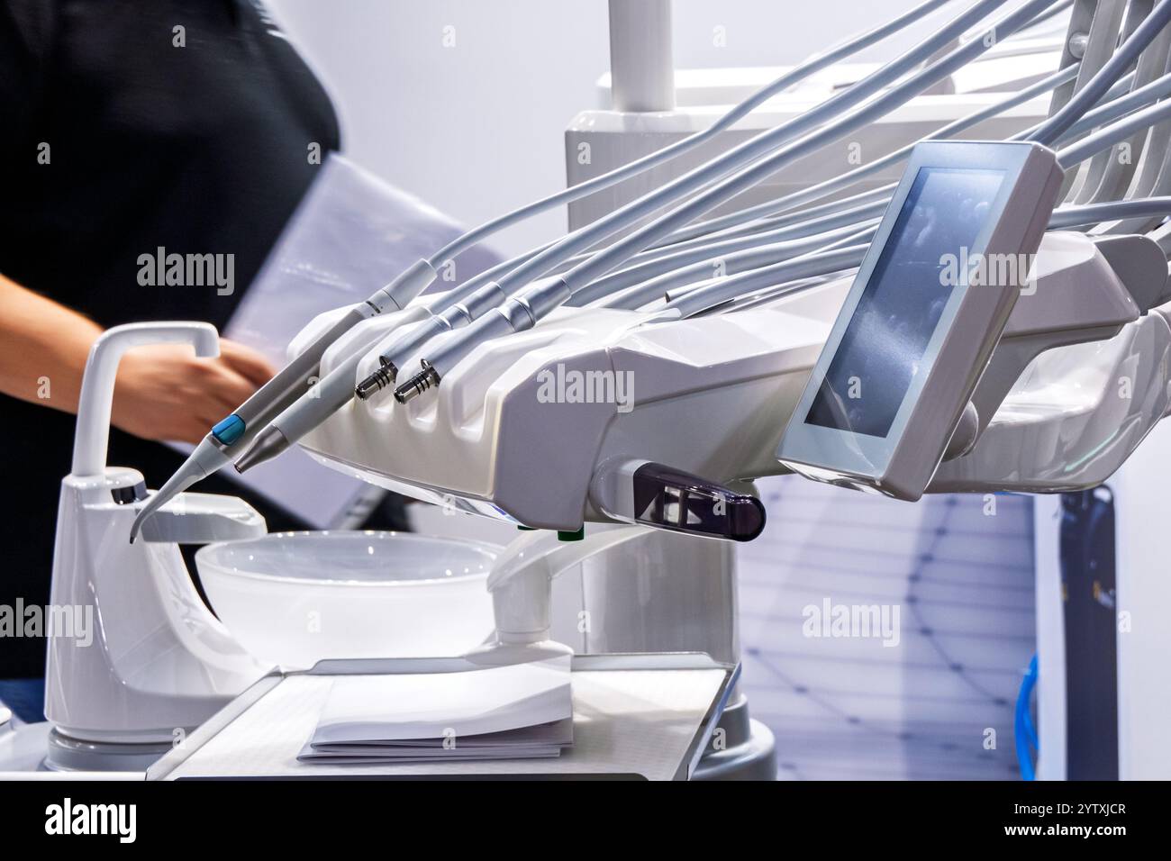 Height adjustable dental handpiece holders with touchscreen monitor ...