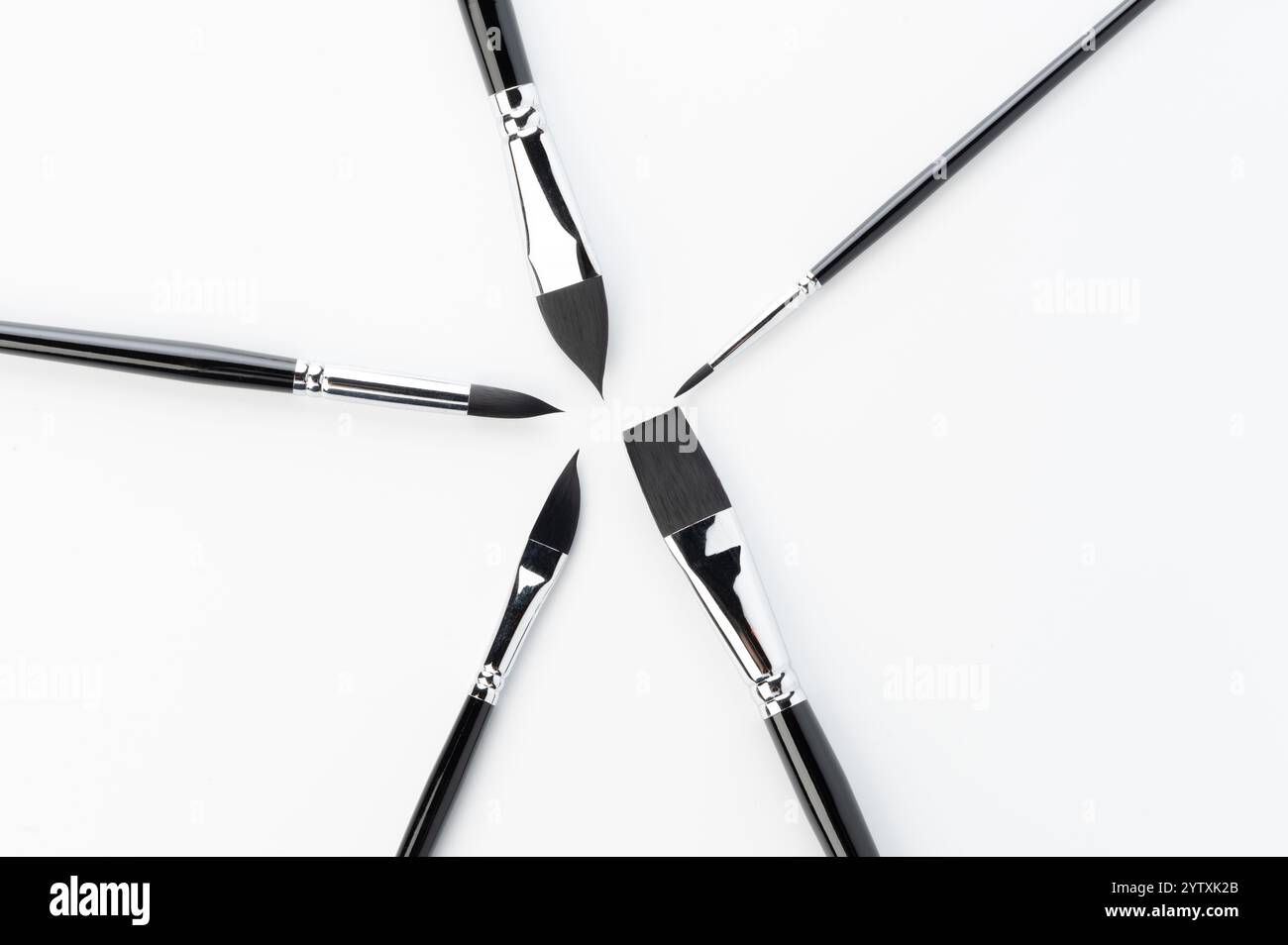 Different type brushes size and shape heads isolated on white studio ...