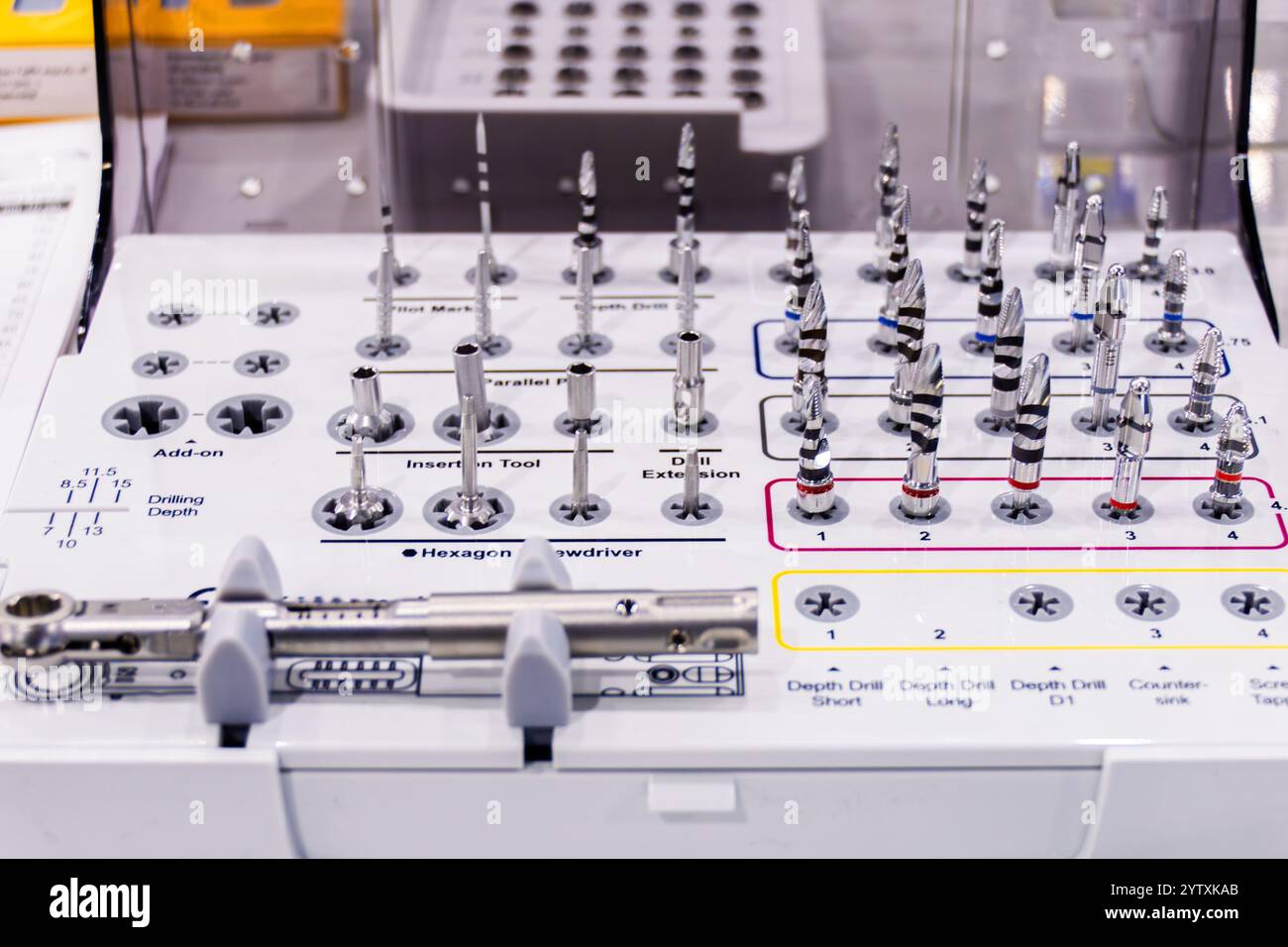 Dental implant system. Set of drills and surgical instruments Stock ...