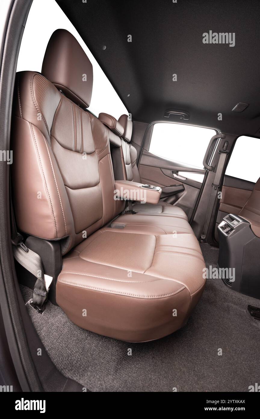 Side view of car cabin with brown seat and isolated white windows Stock ...