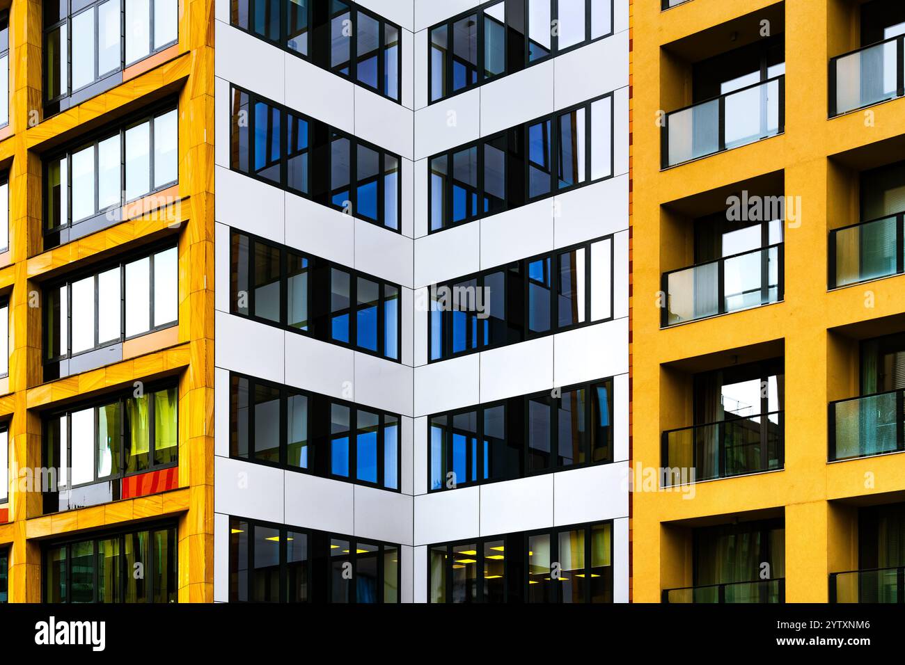 Contemporary Building Facade with Wooden Panels, Glass Windows, and ...