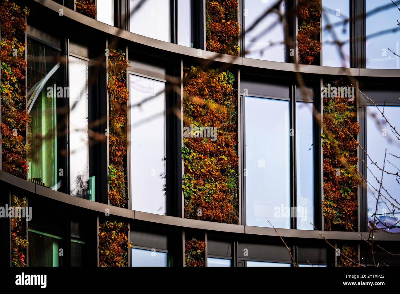 Green Building Facade with Vertical Gardens and Large Glass Windows for ...
