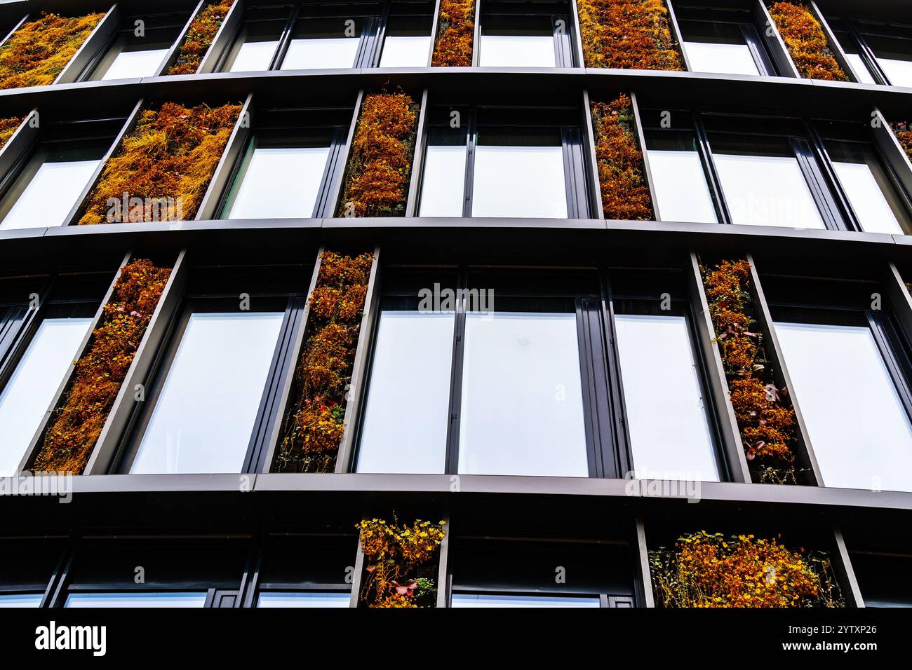 Green Building Facade with Vertical Gardens and Large Glass Windows for ...