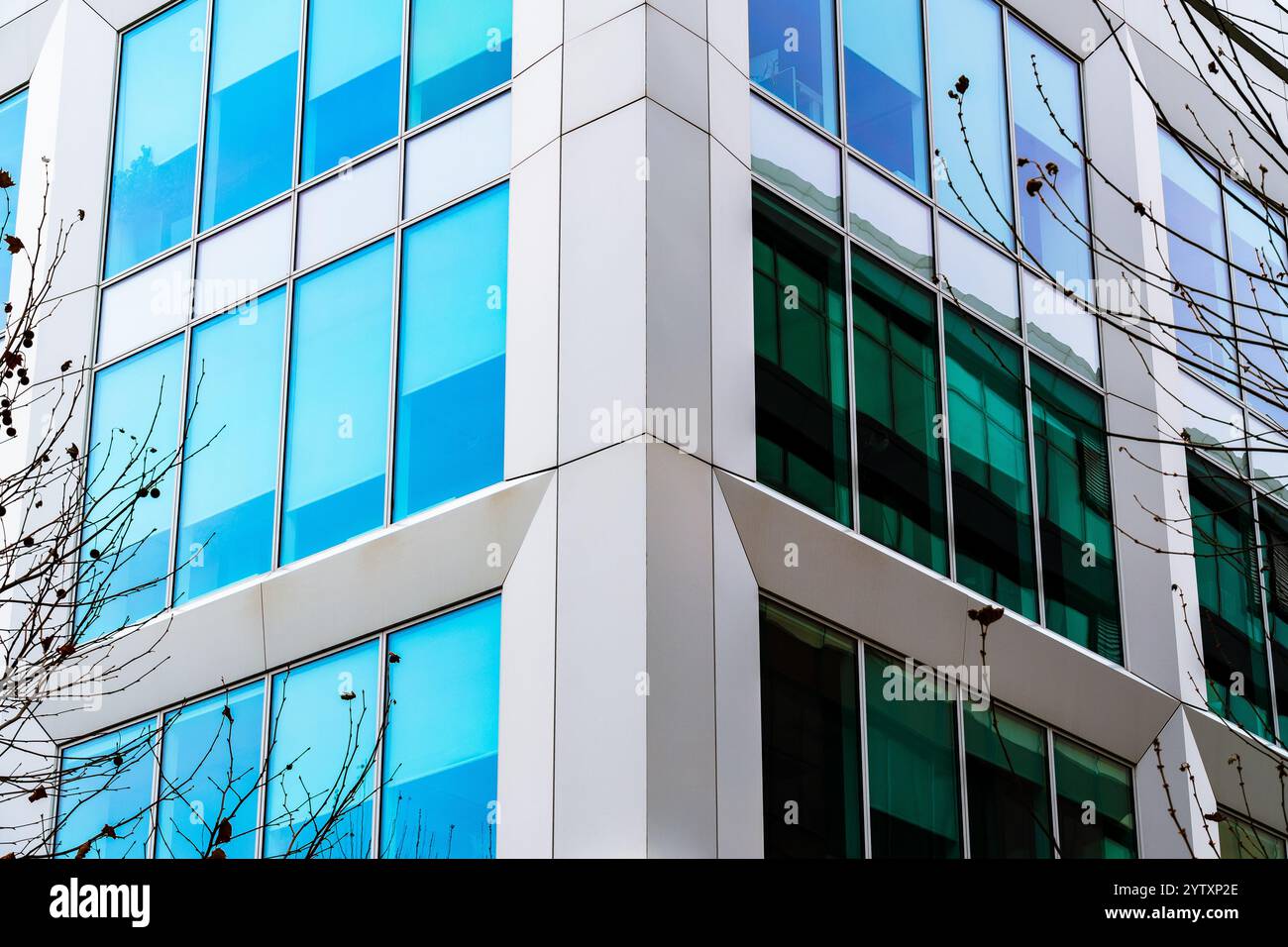 Modern Glass Facade with Reflective Panels and Angular Architectural ...