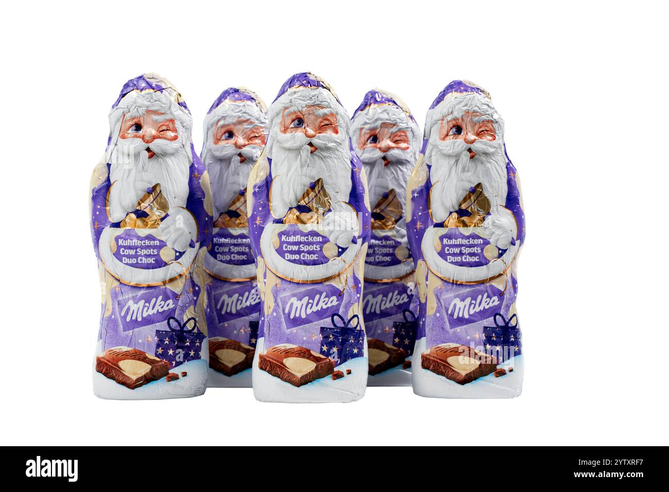 Germany Berlin December 7, 2024. Group of six chocolate figures with ...