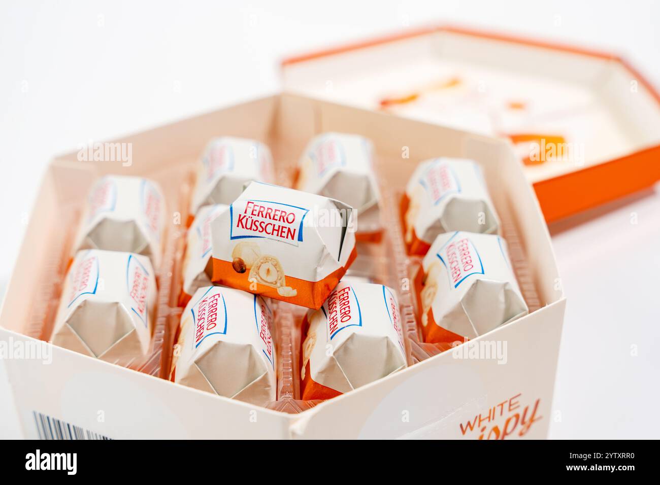 Germany Berlin December 7, 2024. A box of white fenno musschen candies ...