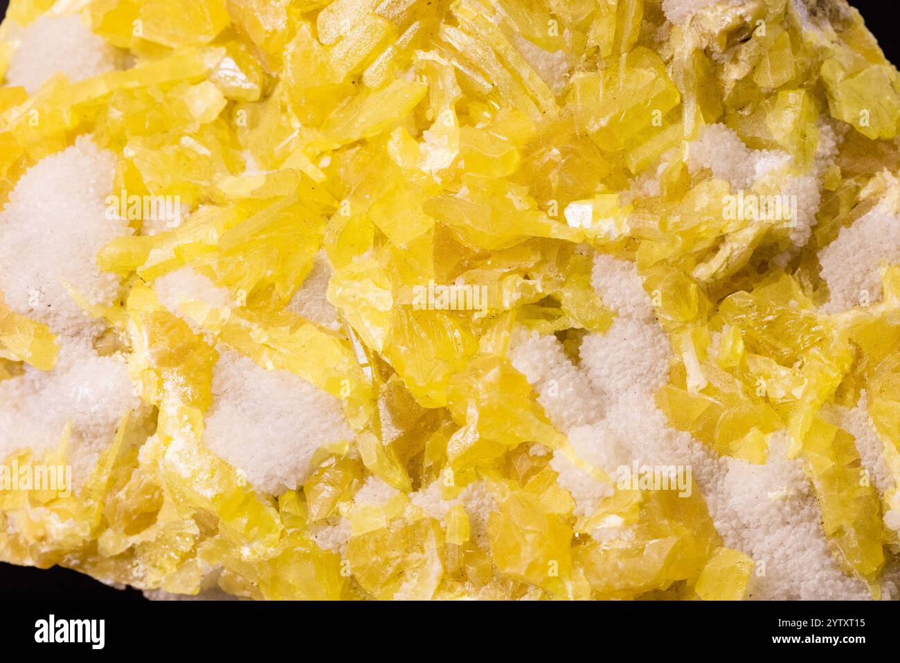 Crystal sulfur in a solid stage taken from original mine. Bright yellow ...