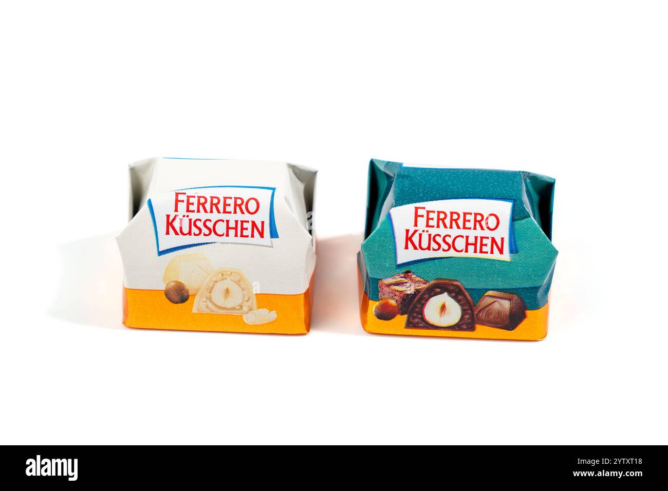 Germany Berlin December 7, 2024. Two Ferrero Kusschen chocolates. One ...