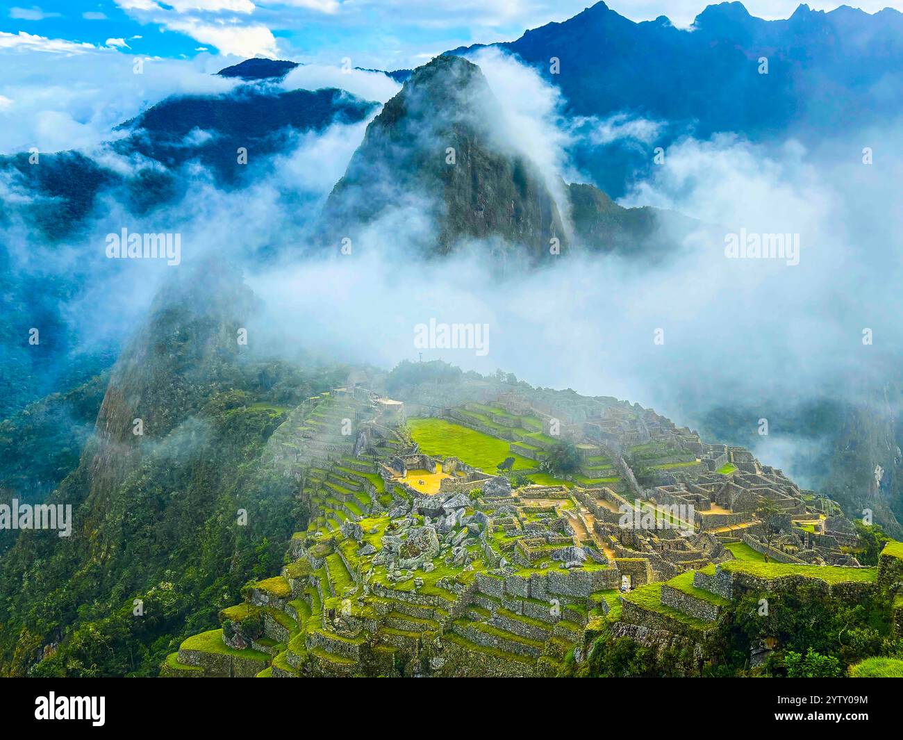 Machu Picchu under Blue Sky and Dramatic Clouds in the Morning, Peru ...