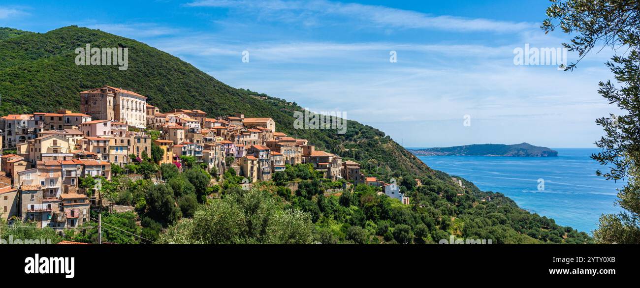 The beautiful village of Pisciotta, in the Cilento region of Campania ...