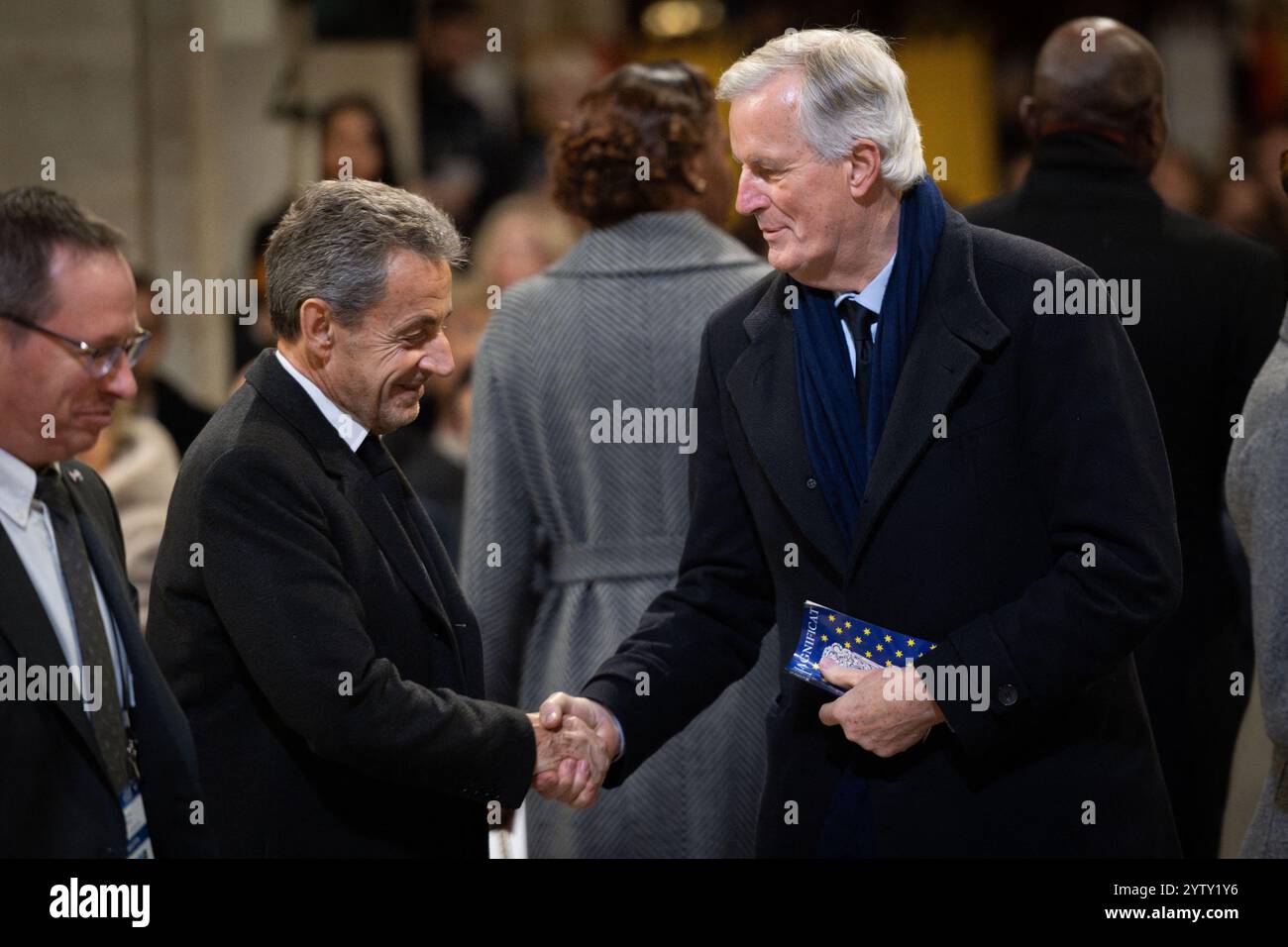 Nicolas Sarkozy with Michel Barnier attending the reopening ceremony of ...