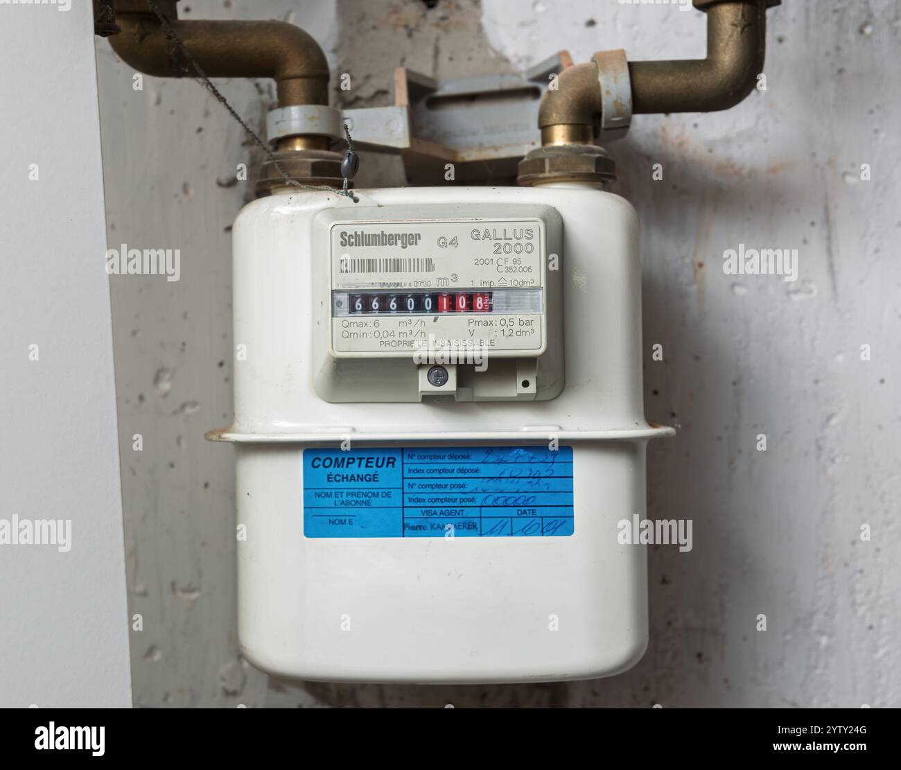 Paris, France- Nov 22, 2021: Close-up of a Schlumberger gas meter ...