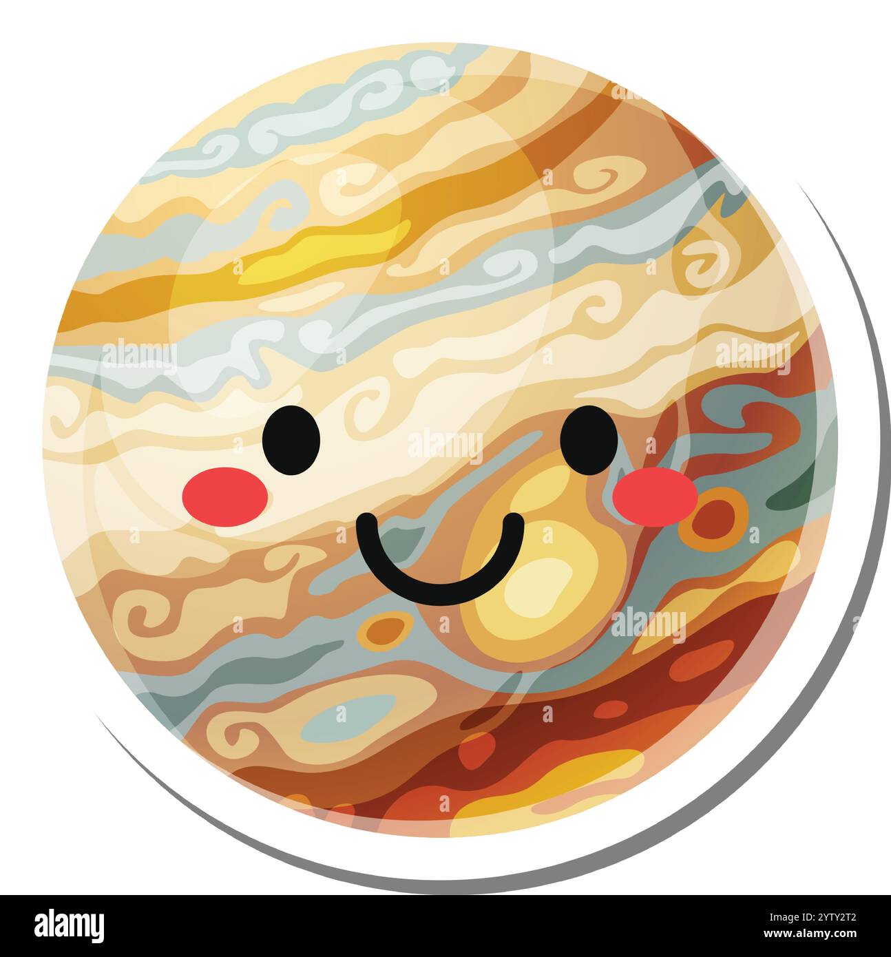 Cartoon representation of planet jupiter with a smiling face and rosy ...