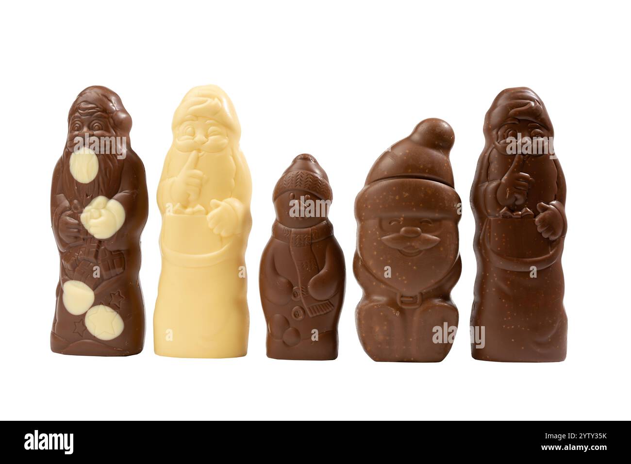 Group of chocolate figurines of Santa and snowman. The figures are ...