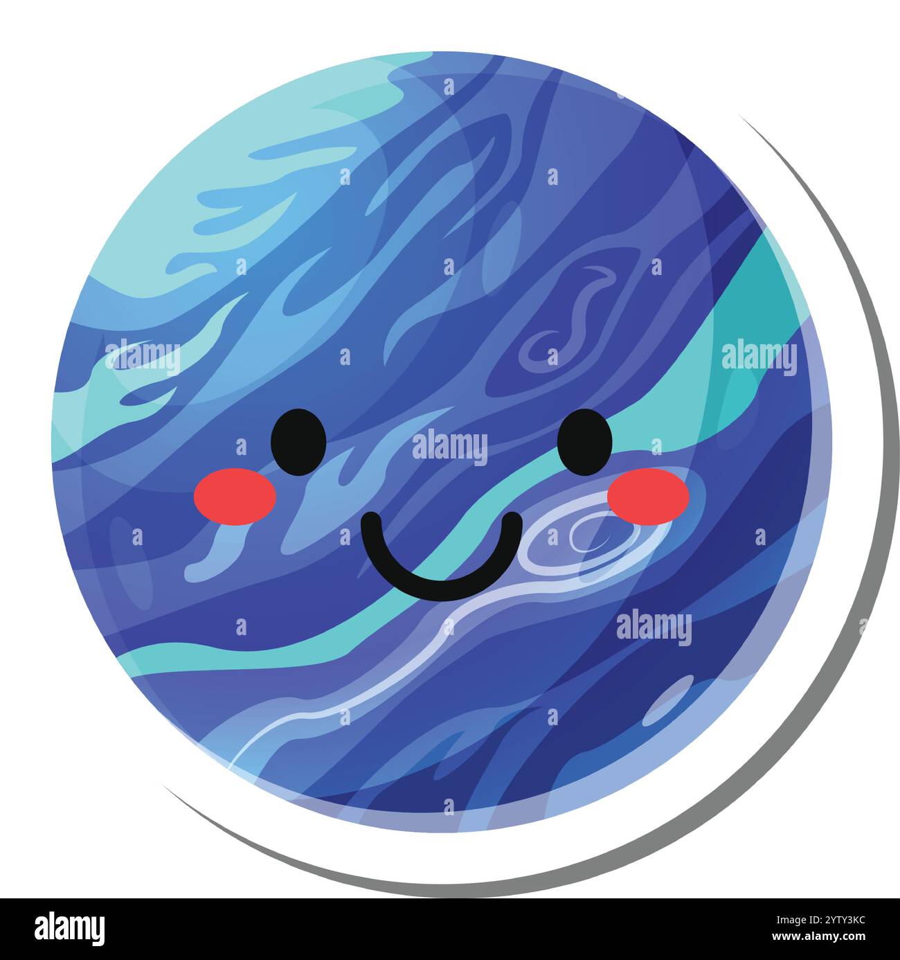 Cartoon drawing of a smiling blue planet with rosy cheeks, representing ...