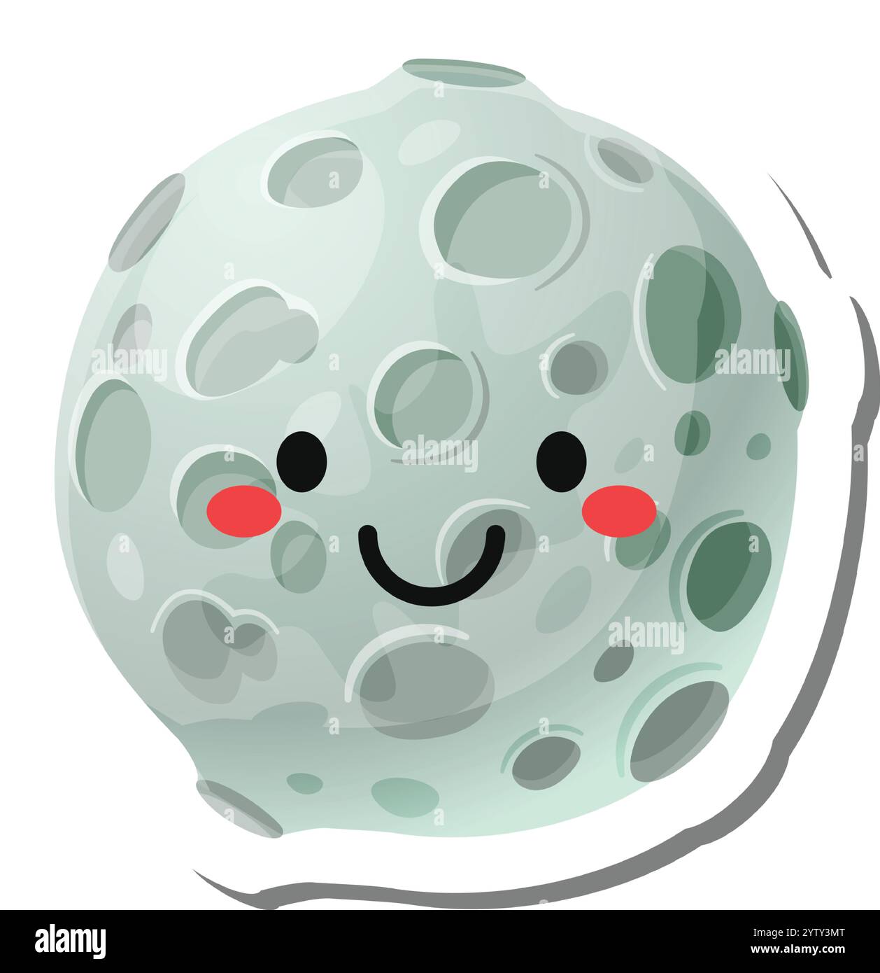 Cartoon moon with craters and a smiling face, expressing happiness and ...