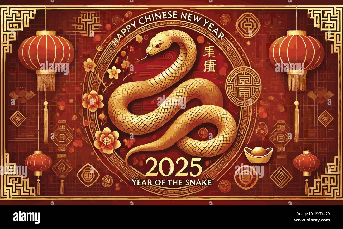 Colorful 2025 Chinese New Year Vector Illustrations, easily editable ...