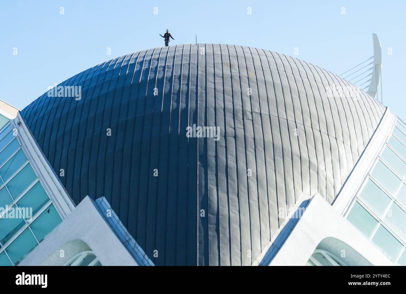 The City of Arts and Sciences. Construction workers maintenance on ...