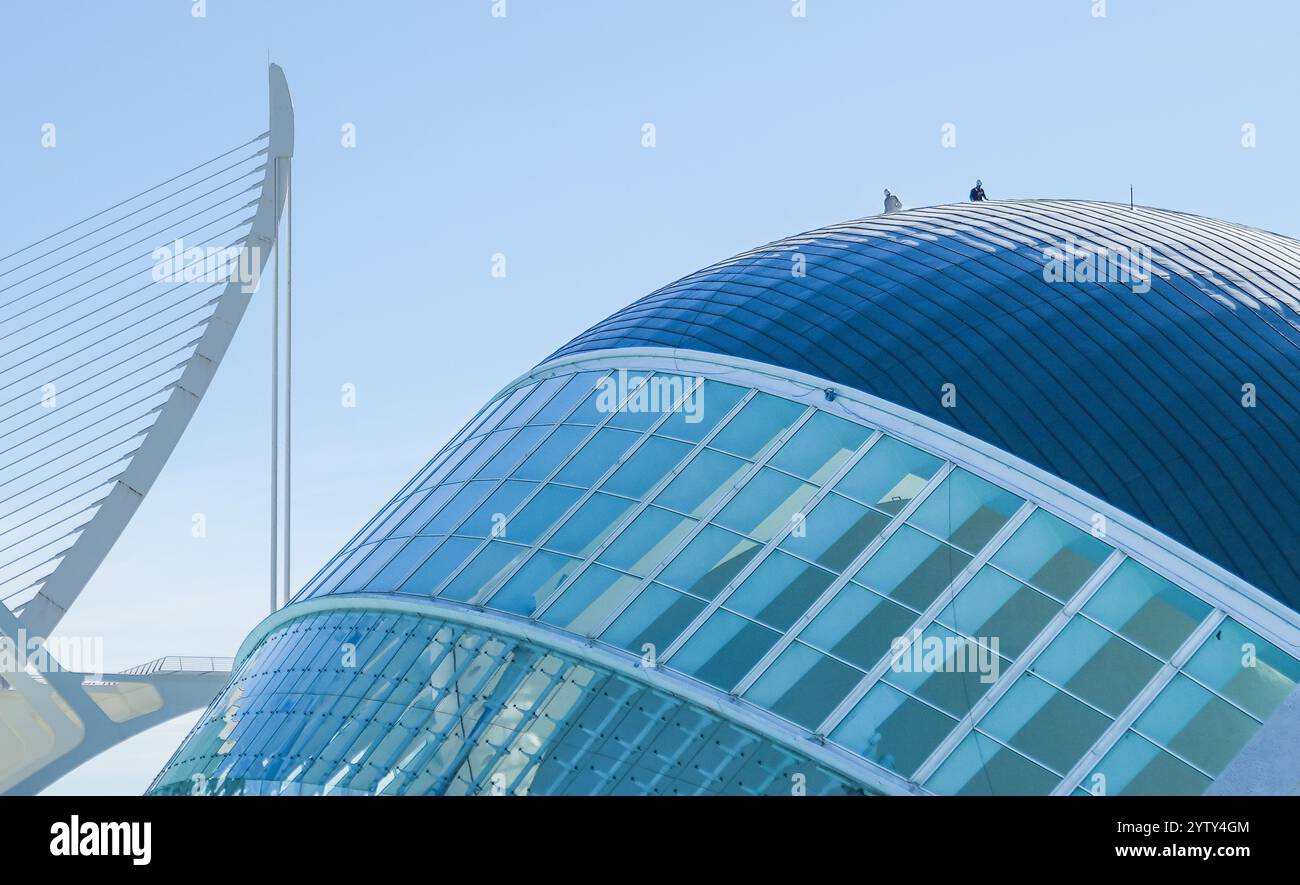 The City of Arts and Sciences. Construction workers maintenance on ...