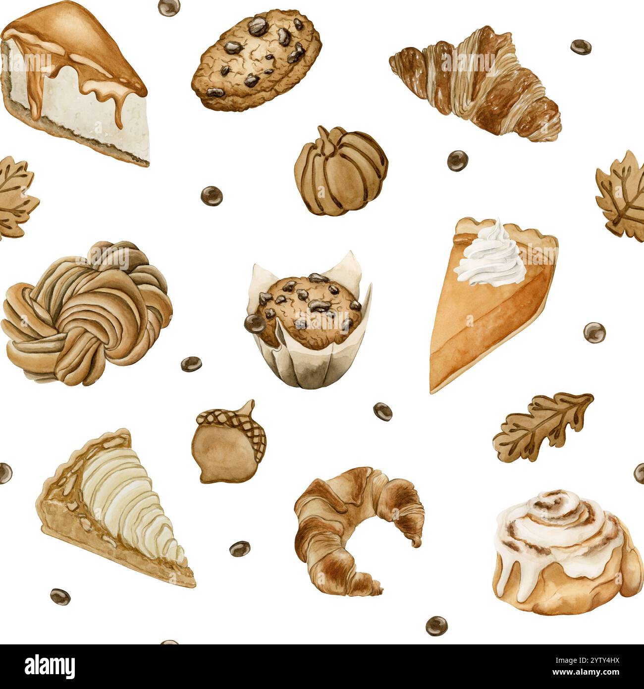 Autumn Pastry and Desserts. Fall Delicious Candy Sweets. Watercolor ...