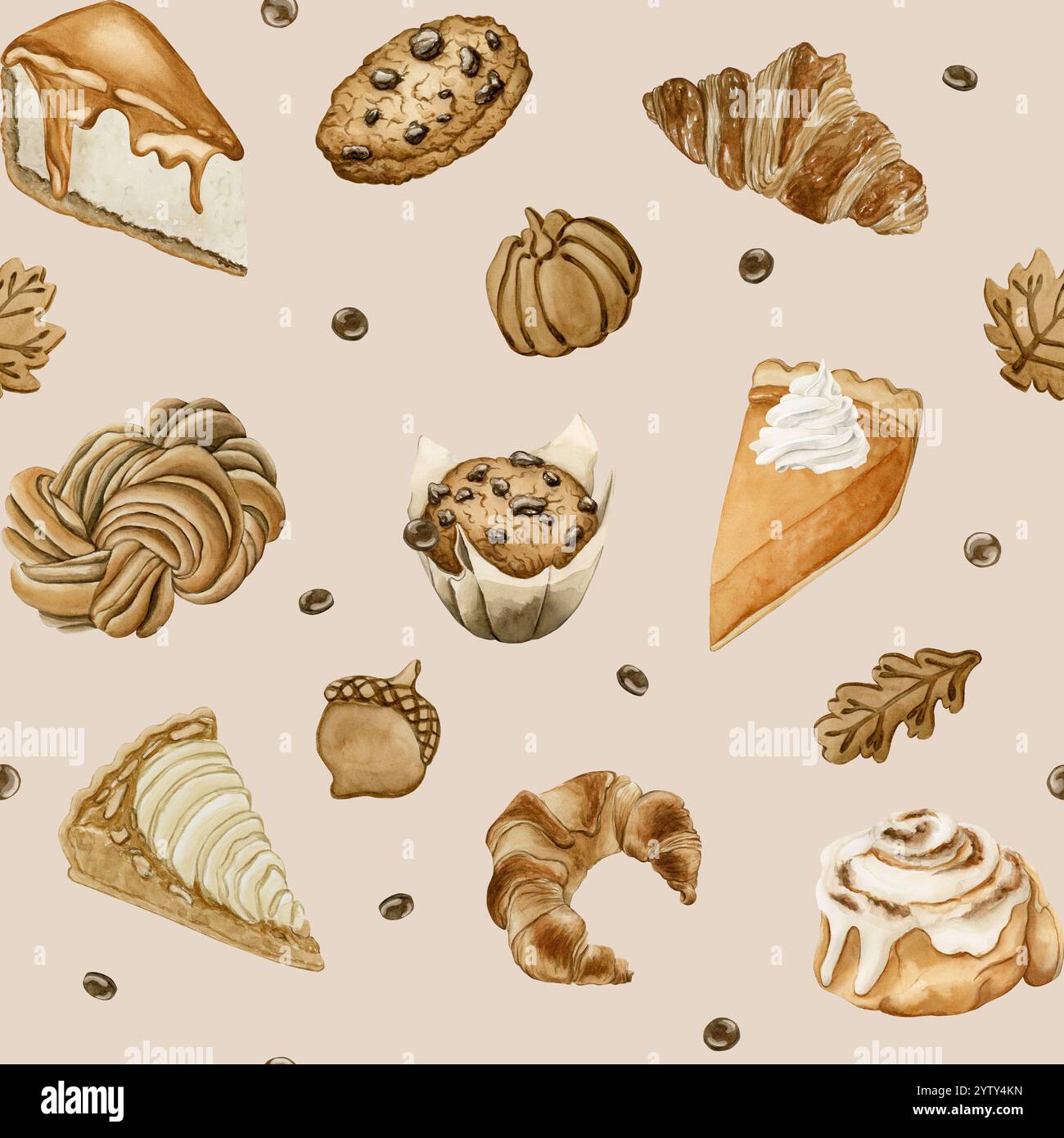 Autumn Pastry and Desserts. Fall Delicious Candy Sweets. Watercolor ...