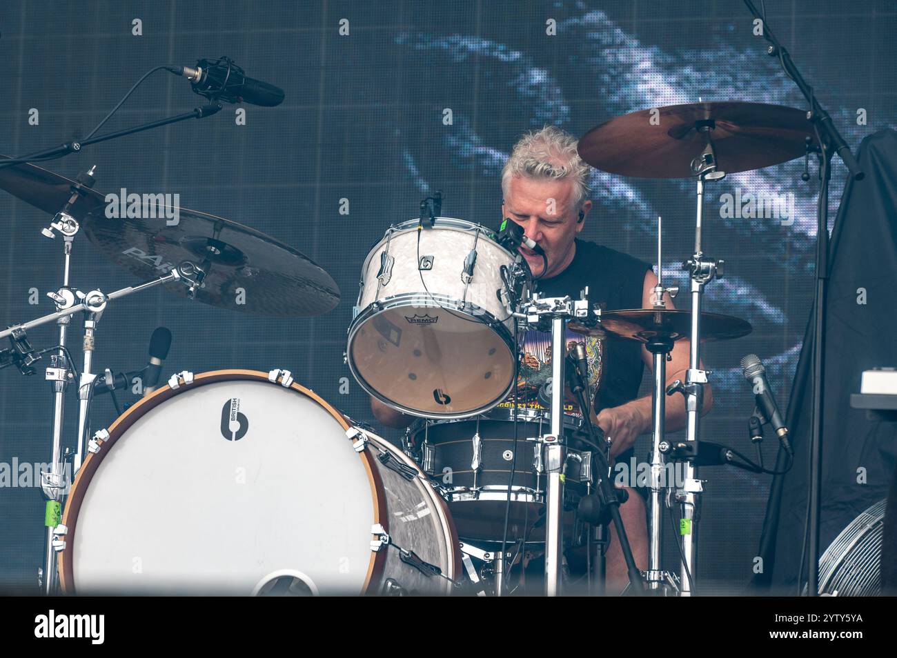 June 16, 2023: The live drummer of Iron Maiden, Simon Dawson, performs ...