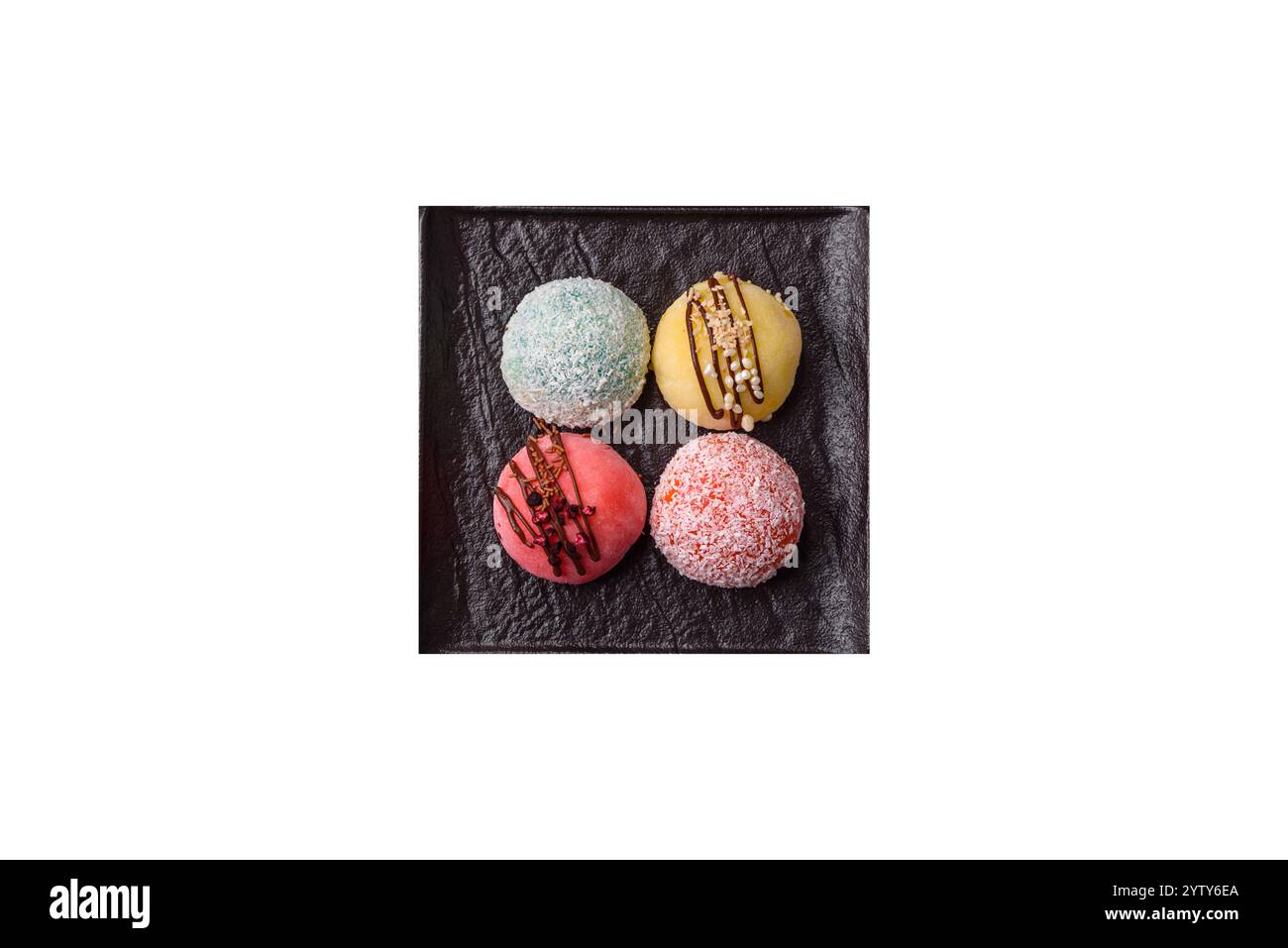 Delicious colorful asian mochi sweets with rice dough shell and fruit ...