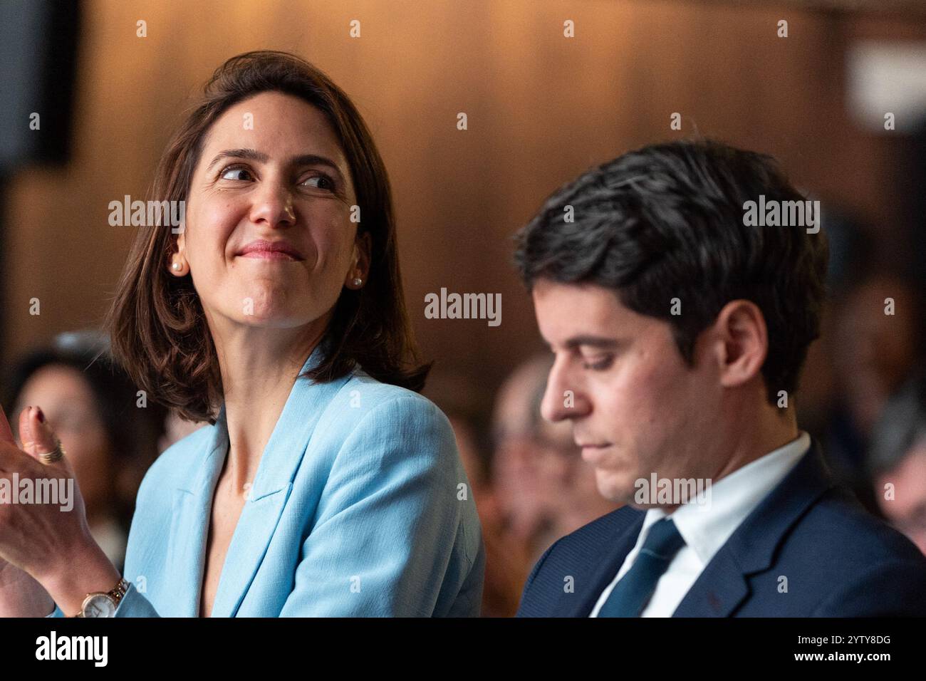 MEP Valerie Hayer and Gabriel Attal during the Renaissance party's ...